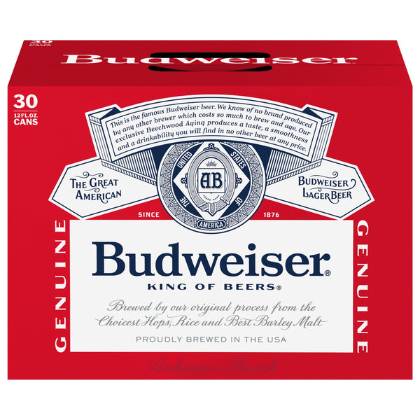 Budweiser Cerveza 30 Pack Cervezas, Latas de Aluminio de 12 fl oz, 5% ...